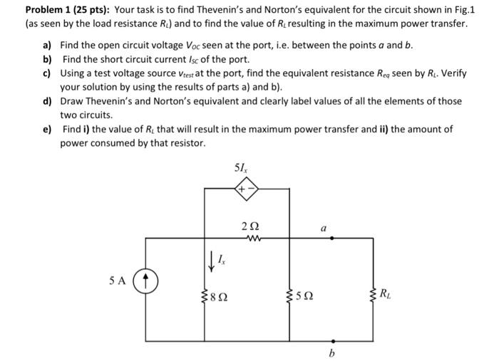 Solved Problem 1 ( 25pts) : Your task is to find Thevenin's | Chegg.com