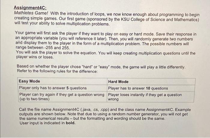 Solved Assignment4C: Mathletes Game! With the introduction | Chegg.com