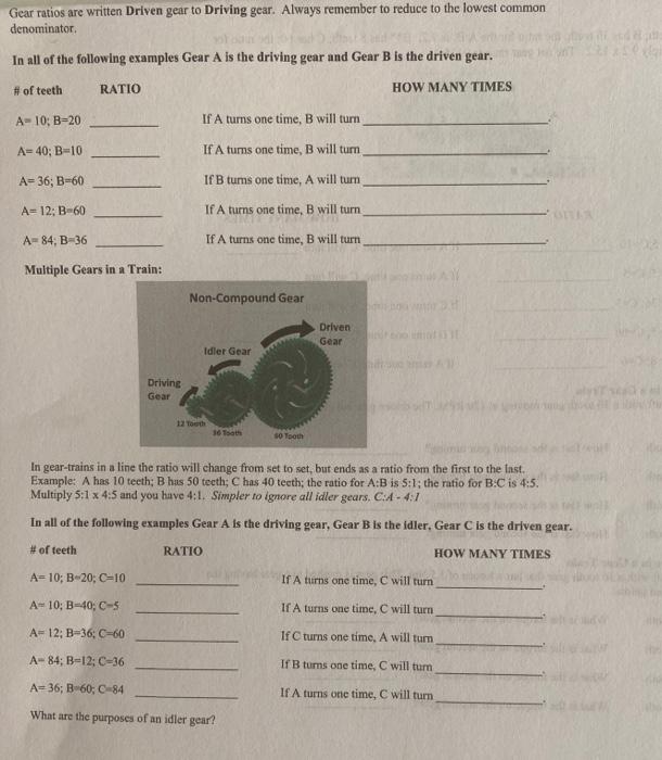 Solved Gear ratios are written Driven gear to Driving gear. | Chegg.com