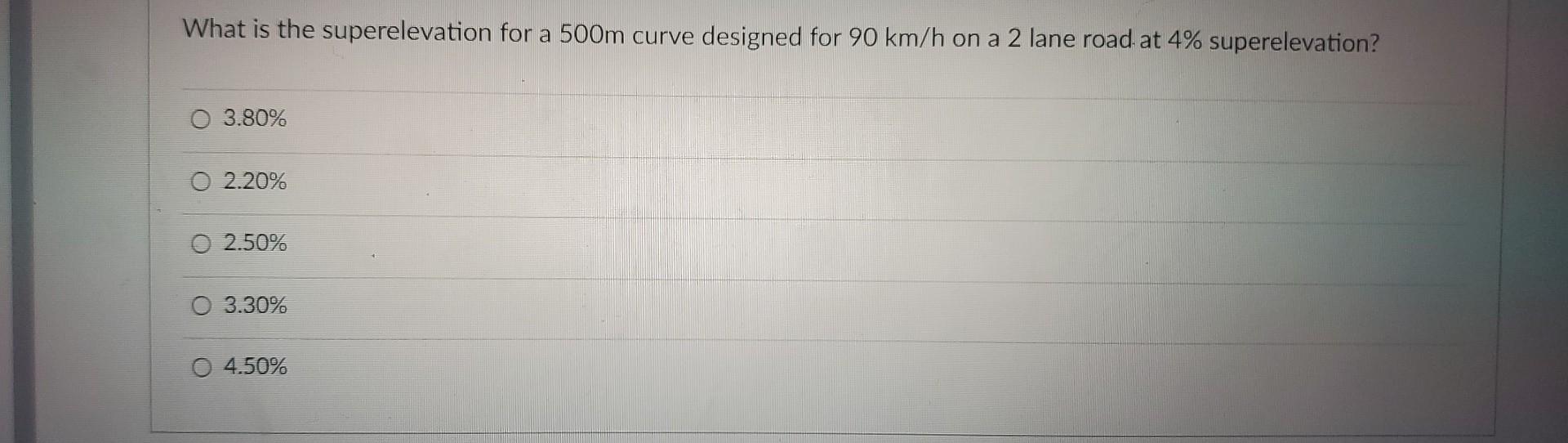Solved What is the superelevation for a 500 m curve designed | Chegg.com