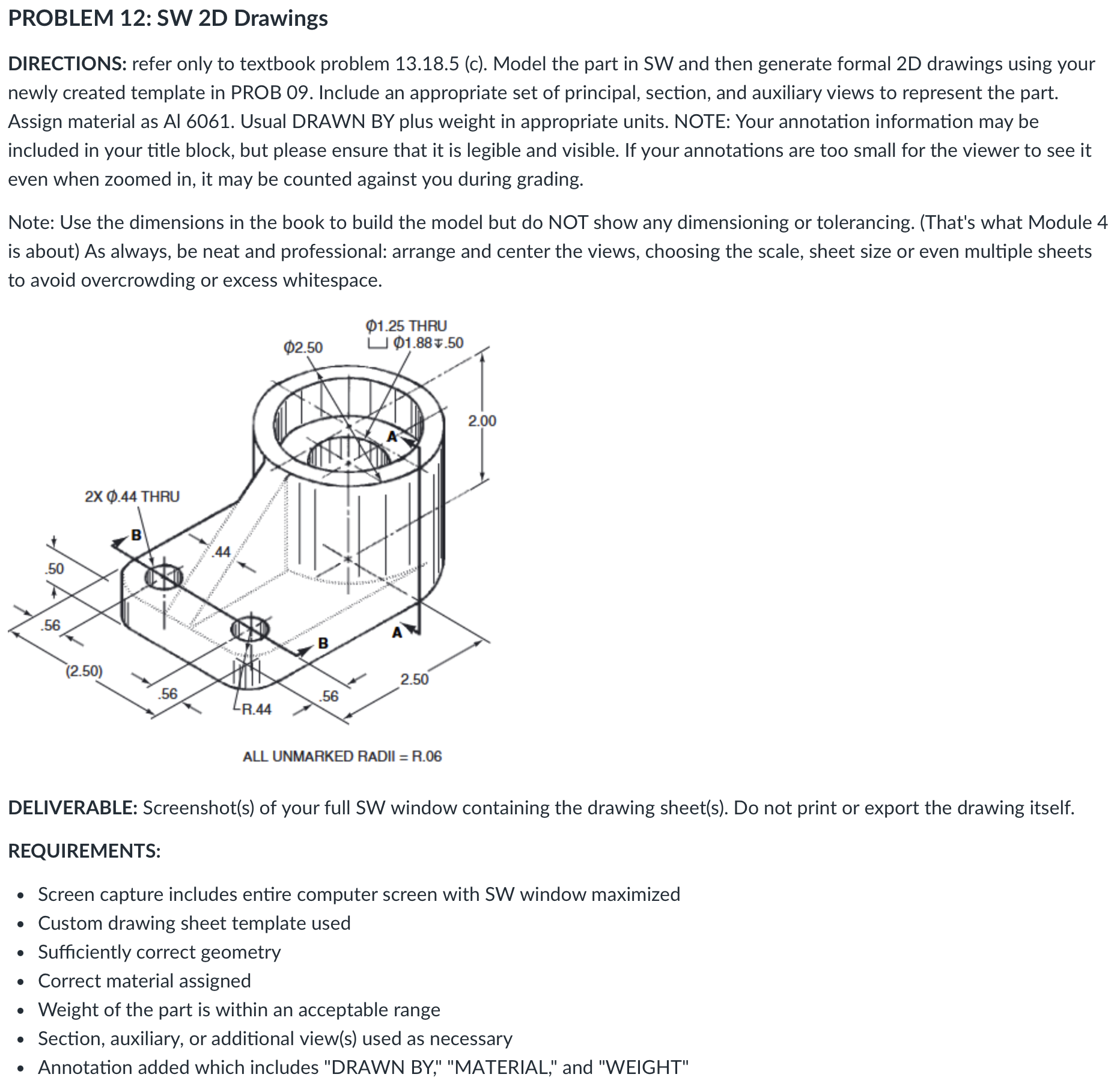 Solved PROBLEM 12: SW 2D Drawings DIRECTIONS: refer only to | Chegg.com