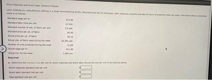 Solved Direct Materials and Direct Labor Variance Analysis | Chegg.com