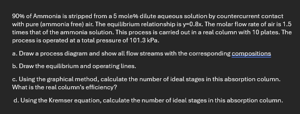 Solved PLEASE SOLVE:90% ﻿of Ammonia is stripped from a 5 | Chegg.com