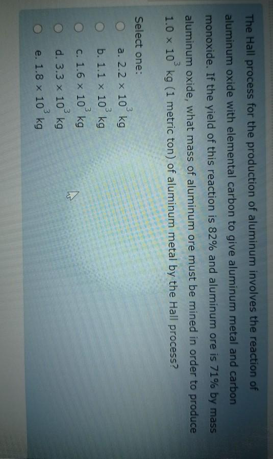 Solved The Hall process for the production of aluminum | Chegg.com