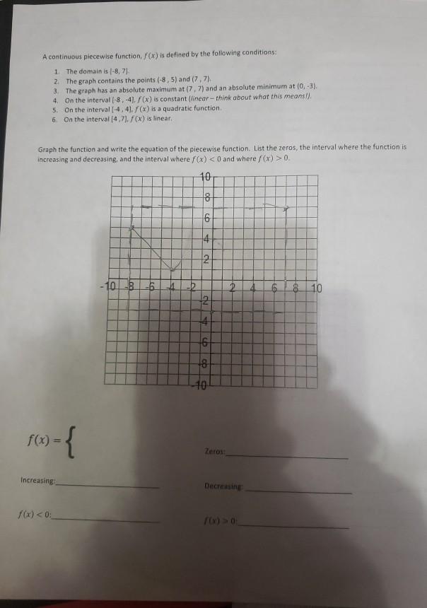 Solved A continuous piecewise function, (x) is defined by | Chegg.com