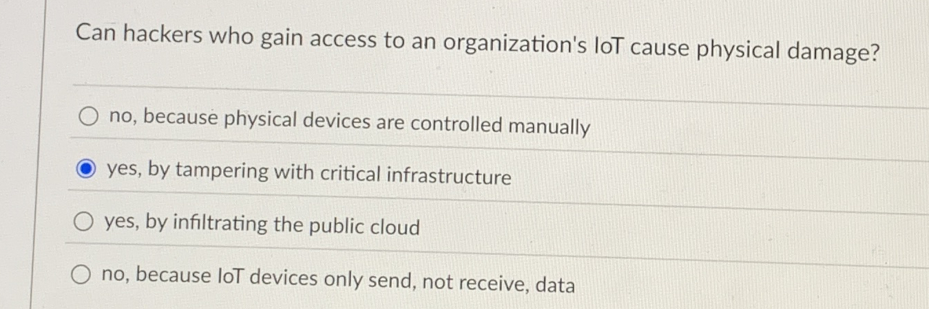 Solved Can hackers who gain access to an organization's loT | Chegg.com