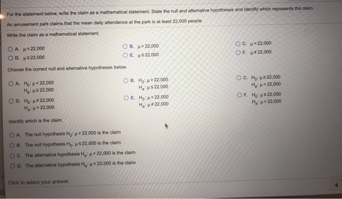 Solved For the statement below, write the claim as a | Chegg.com