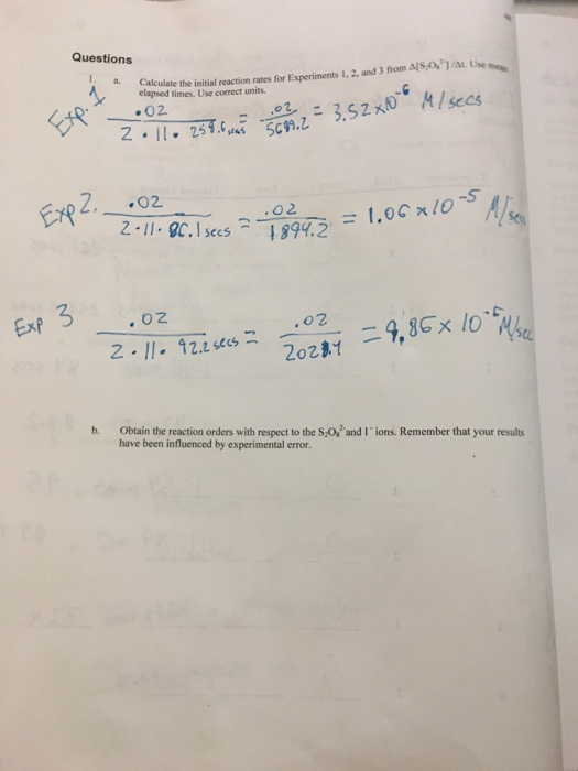 Solved The Rate of an lodine Clock Reaction Results | Chegg.com