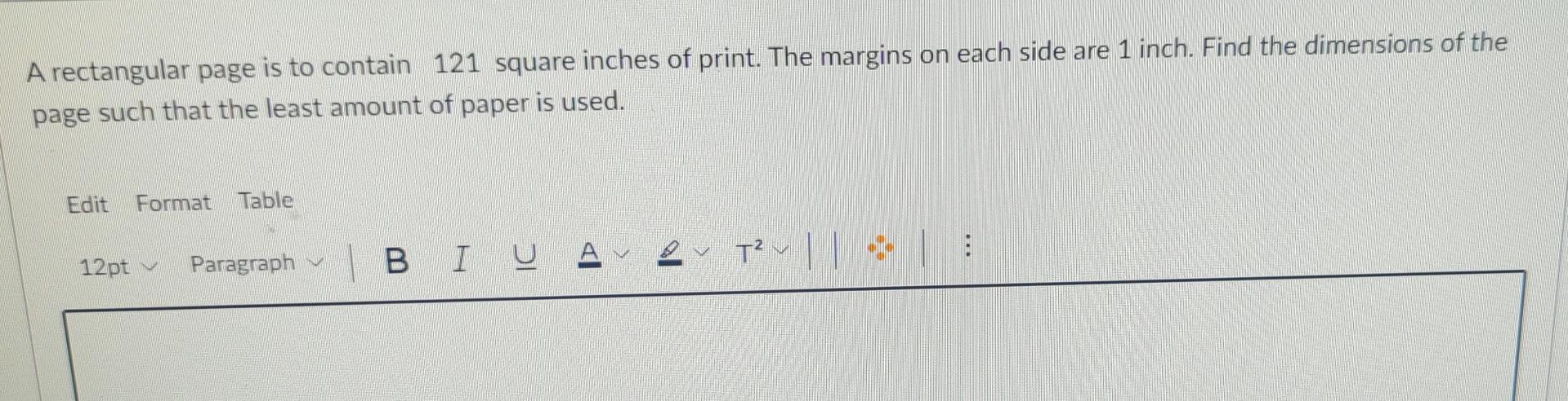Solved A rectangular page is to contain 121 square inches of | Chegg.com