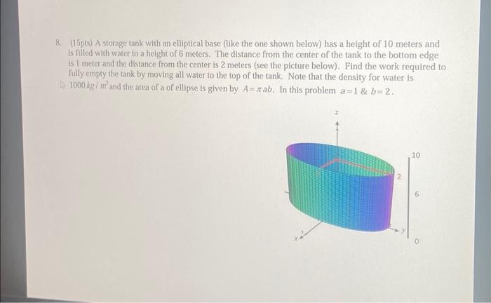 Solved 8. (15pts) A storage tank with an elliptical base | Chegg.com
