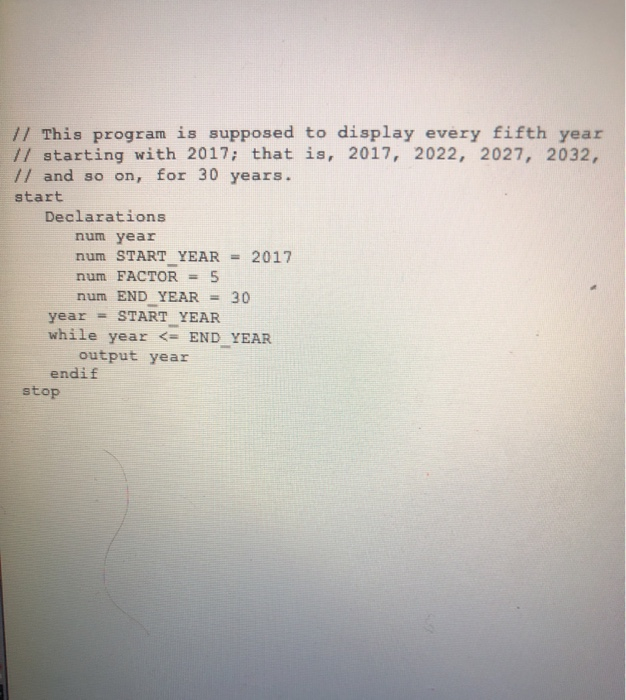 Solved // This program is supposed to display every fifth | Chegg.com