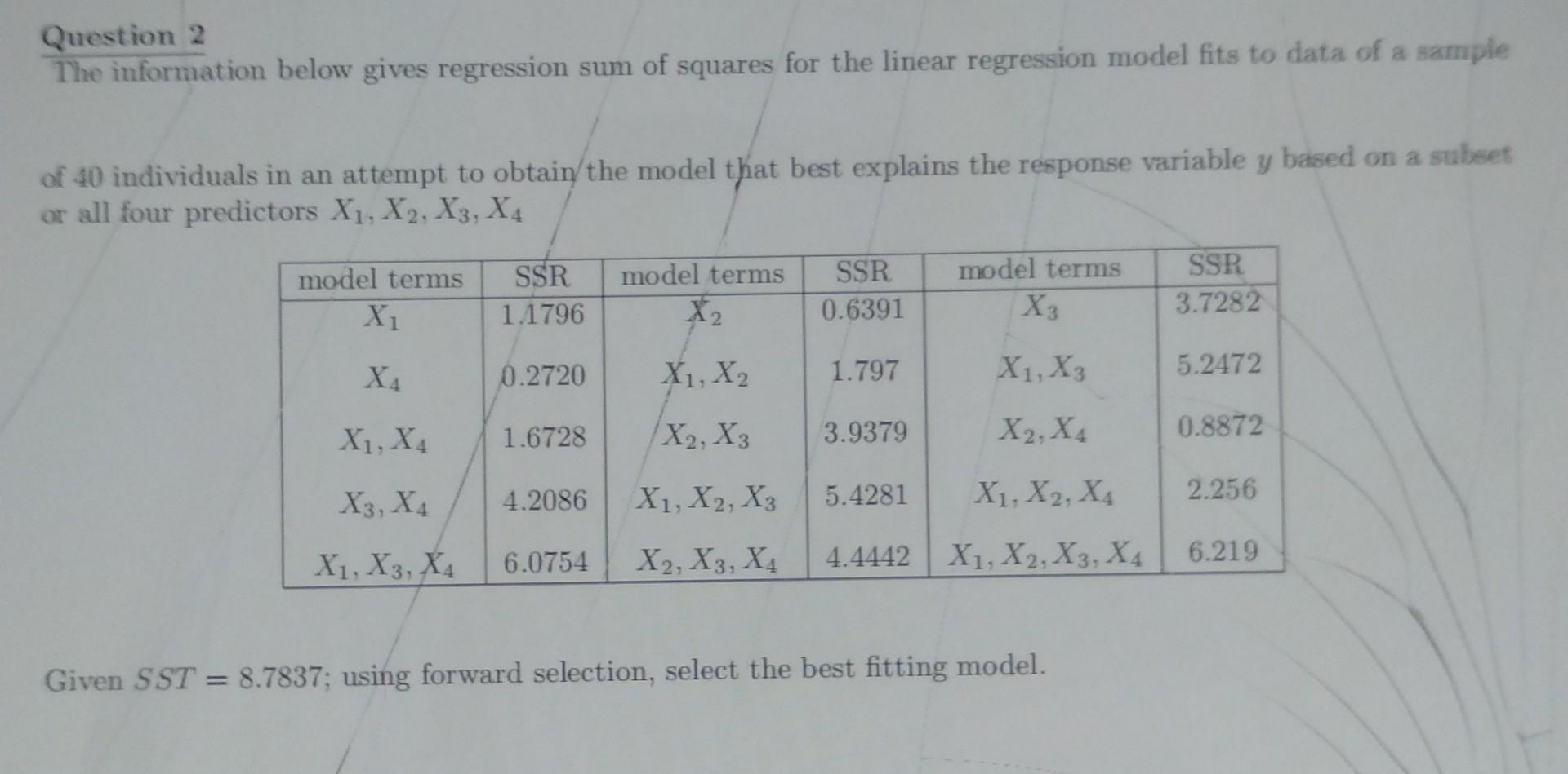 Solved Question 2 The information below gives regression sum | Chegg.com