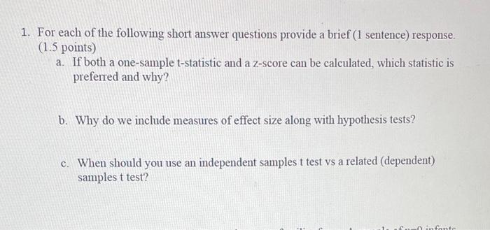 Solved 1. For each of the following short answer questions | Chegg.com