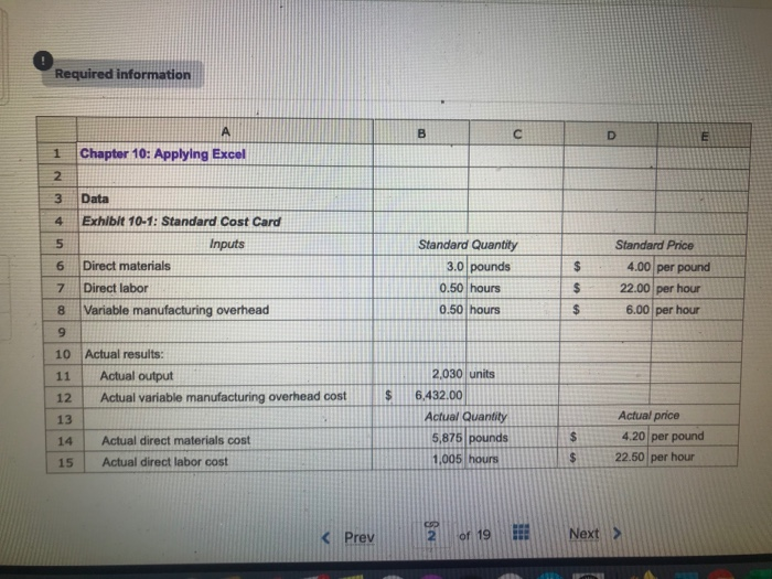 Solved Required information Chapter 10: Applying Excel | Chegg.com
