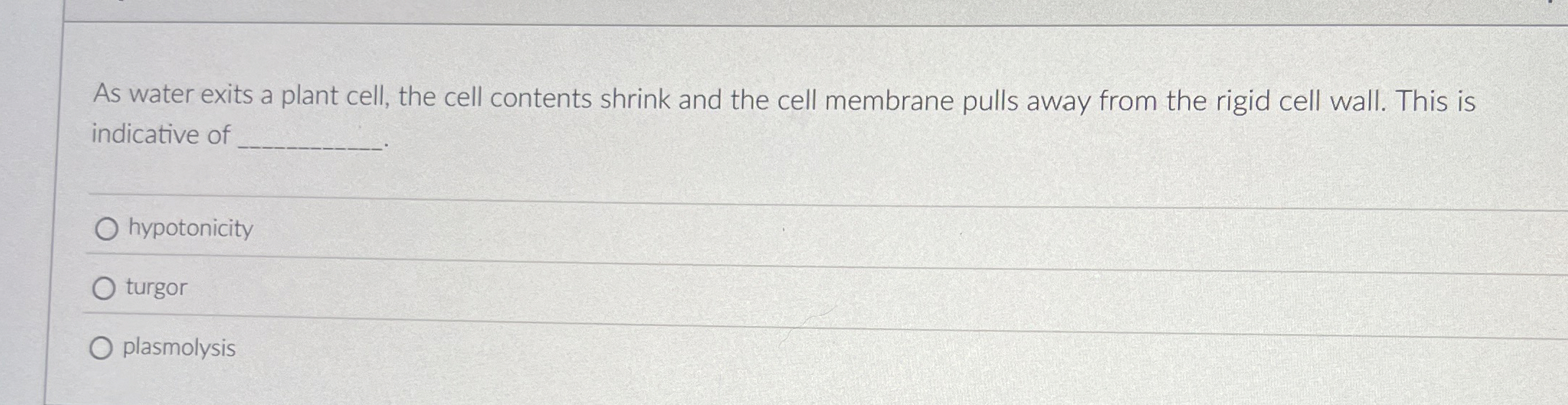 Solved As water exits a plant cell, the cell contents shrink | Chegg.com