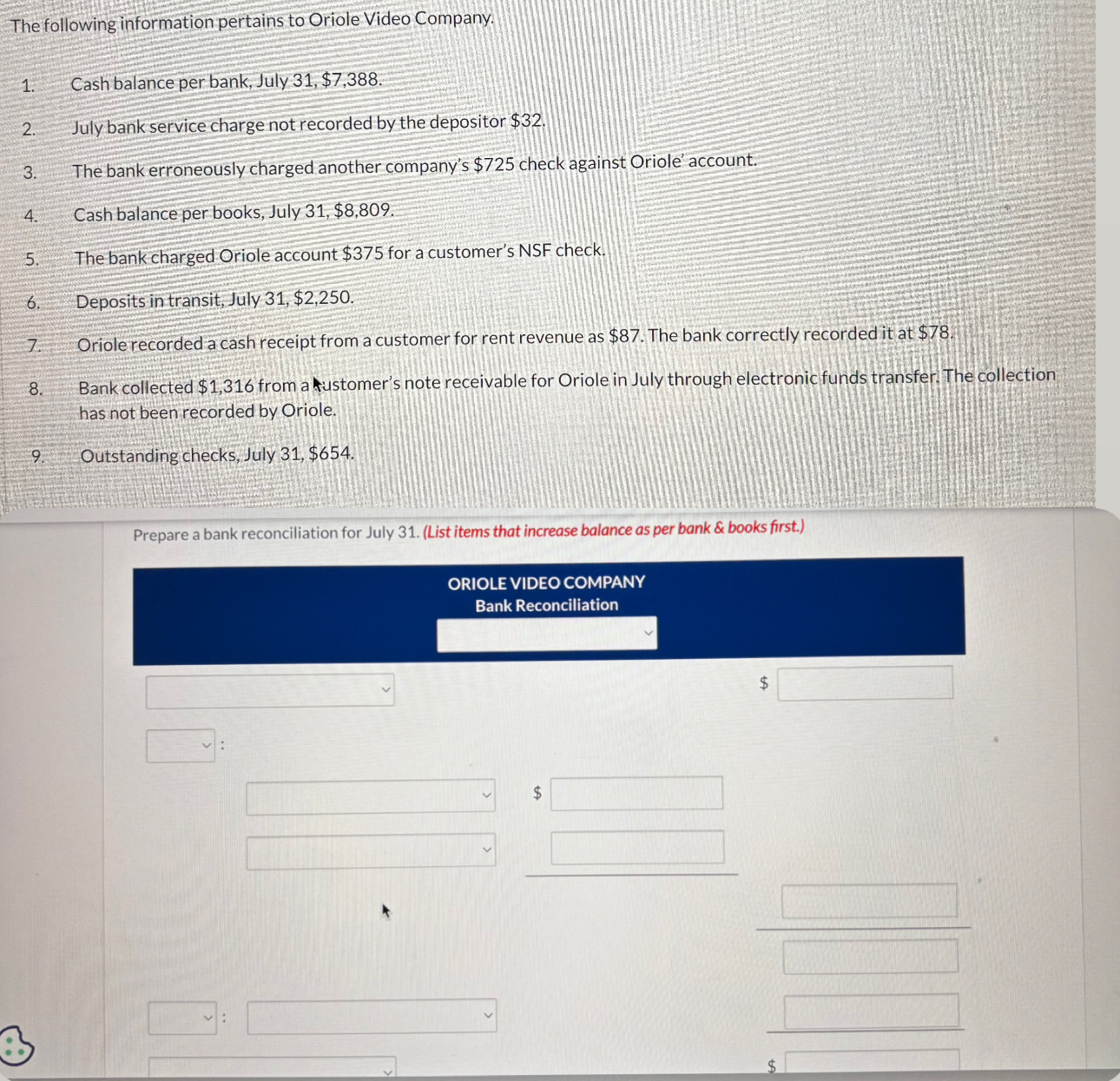Solved The following information pertains to Oriole Video | Chegg.com