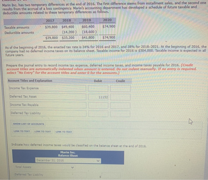 Solved Marin Inc. has two temporary differences at the end | Chegg.com