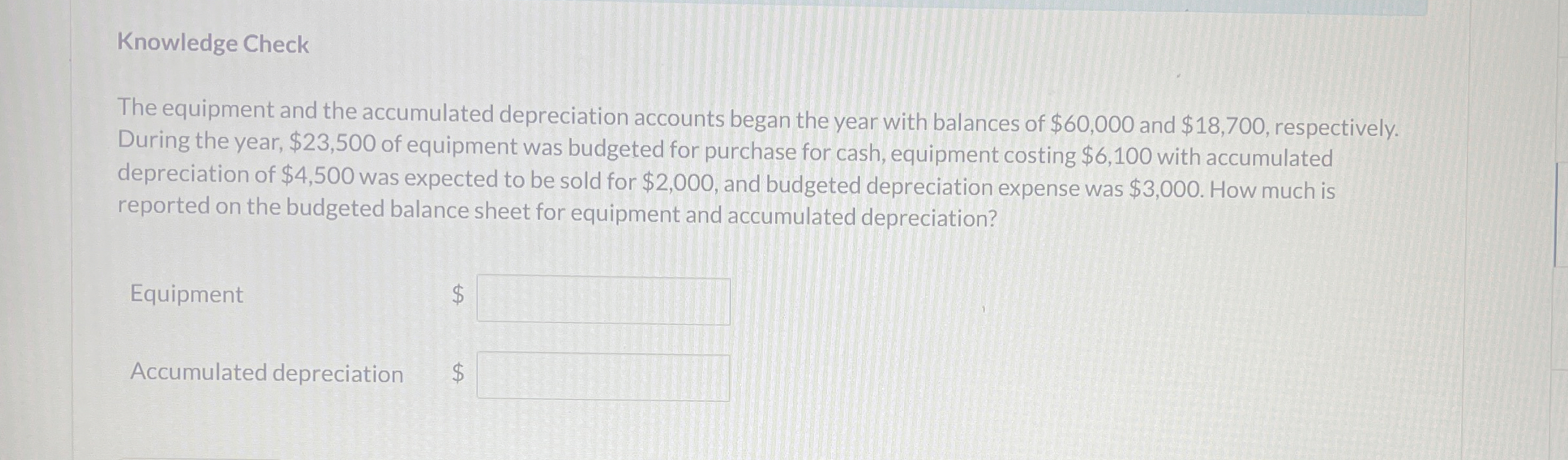 Solved Knowledge CheckThe equipment and the accumulated | Chegg.com
