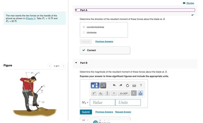 Solved The man exerts the two forces on the handle of the | Chegg.com
