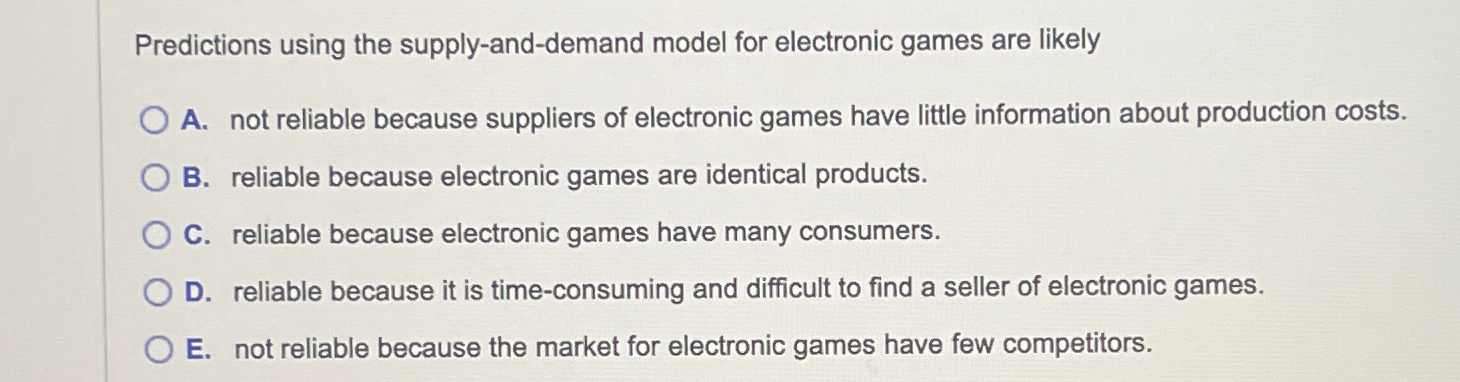 Solved Predictions using the supply-and-demand model for | Chegg.com