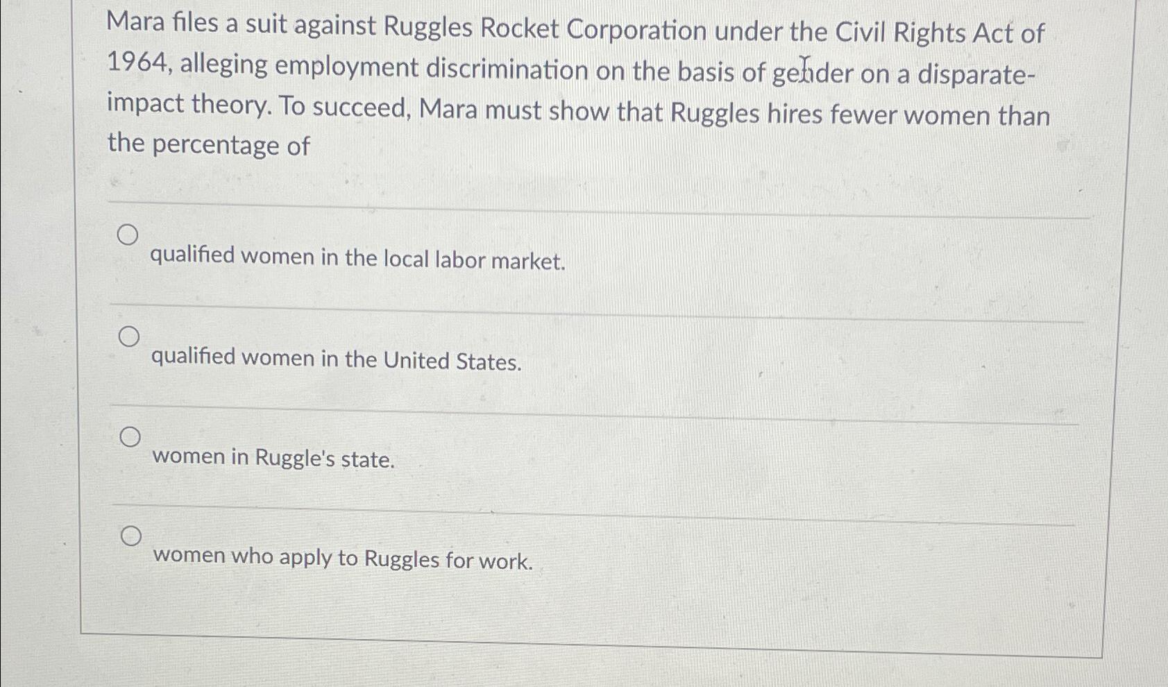 Solved Mara files a suit against Ruggles Rocket Corporation | Chegg.com