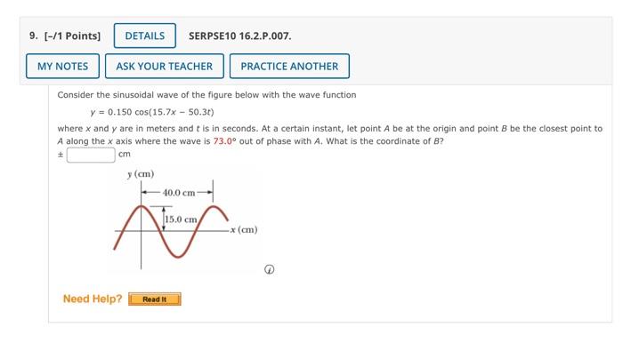 Solved Consider the sinusoidal wave of the figure below with | Chegg.com Solved Consider the sinusoidal wave of the figure below with | Chegg.com