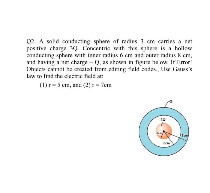Solved Q2. A solid conducting sphere of radius 3 cm carries | Chegg.com