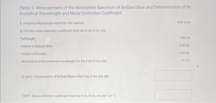 Solved Part II Data Analytical Wavelength read from the | Chegg.com