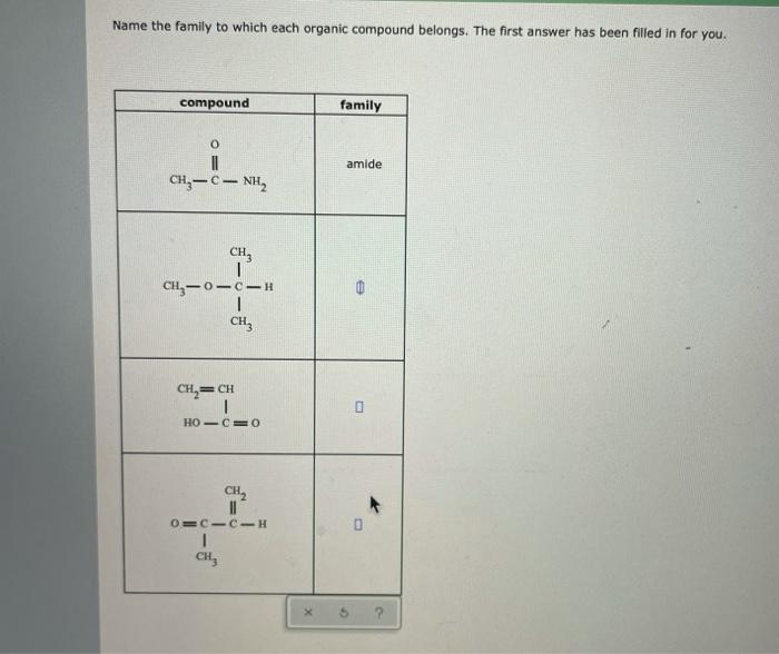 Solved Name the family to which each organic compound | Chegg.com