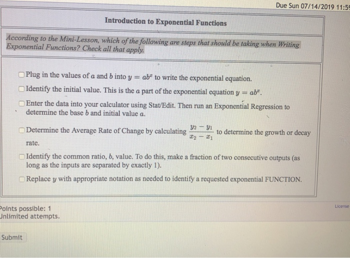 Solved Due Sun 07/14/2019 11:59 Introduction to Exponential | Chegg.com