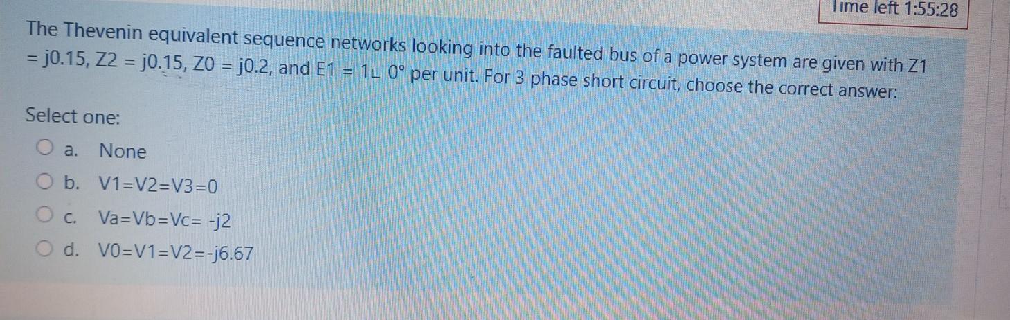 Solved Time left 1:55:28 The Thevenin equivalent sequence | Chegg.com