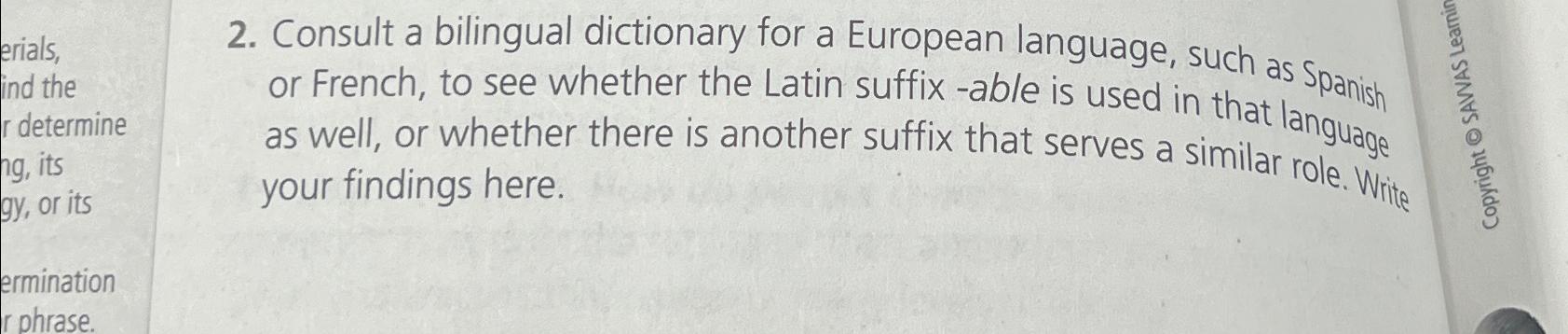 Solved Consult a bilingual dictionary for a European | Chegg.com