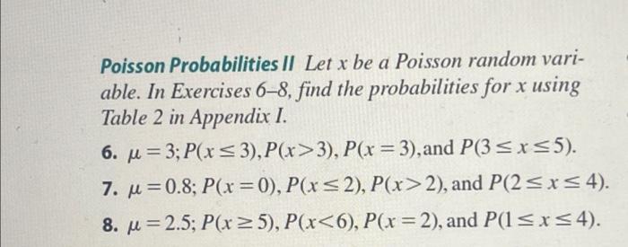 Solved Poisson Probabilities II Let x be a Poisson random | Chegg.com