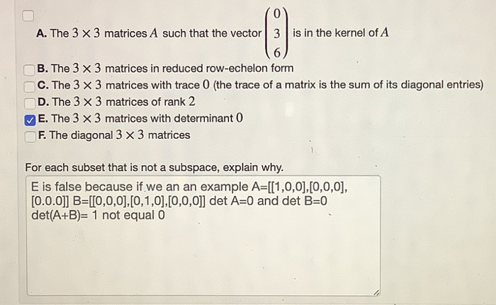 Solved --00) 0 A. The 3 x 3 matrices A such that the vector | Chegg.com