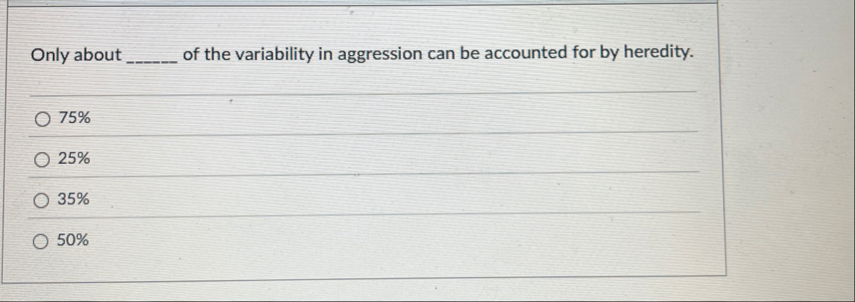 Solved Only about q, ﻿of the variability in aggression can | Chegg.com