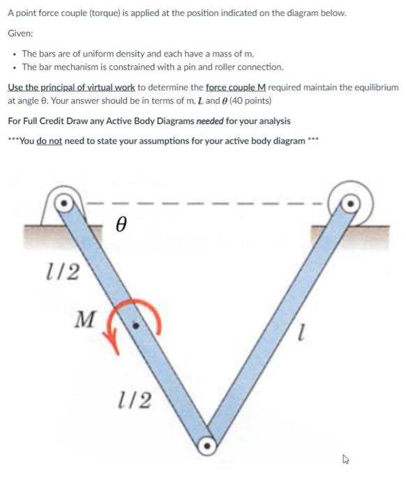 Solved A point force couple (torque) is applied at the | Chegg.com