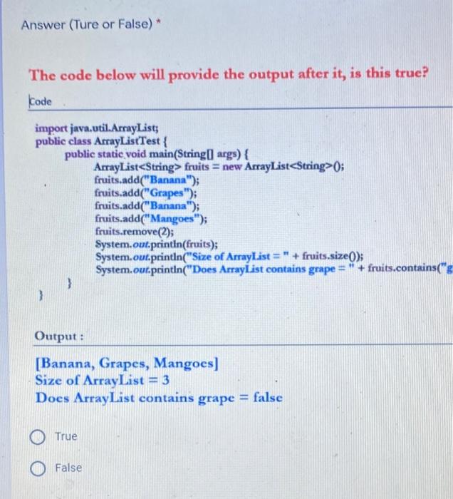 Solved Answer (Ture or False) * The code below will provide | Chegg.com