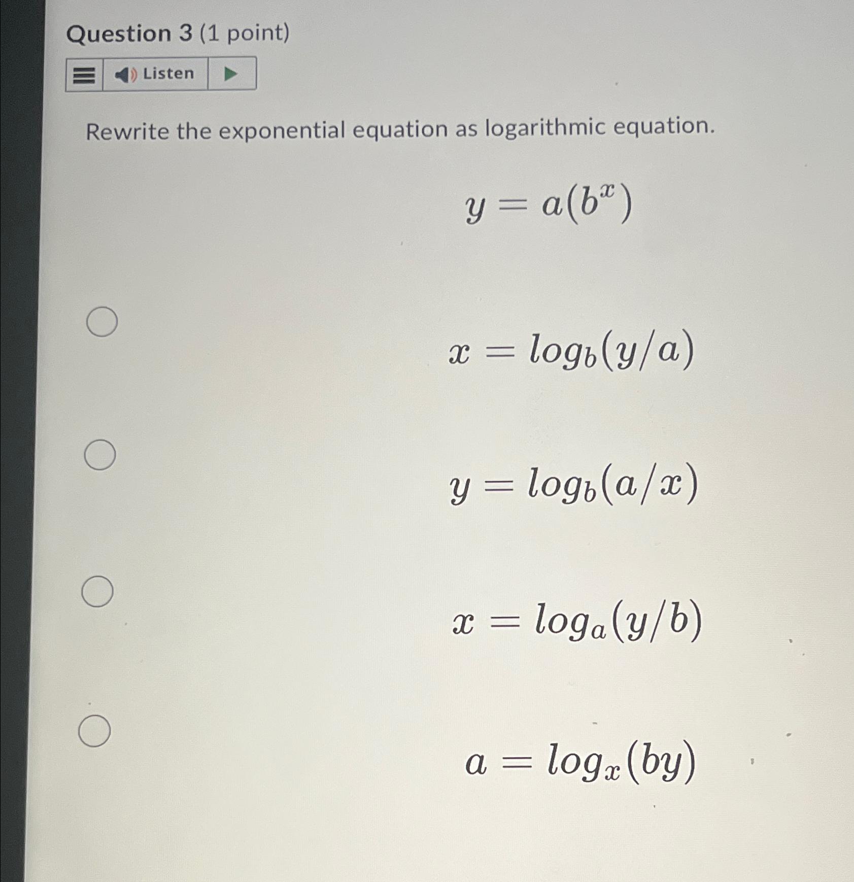 Solved Question 3 (1 ﻿point)ListenRewrite the exponential | Chegg.com