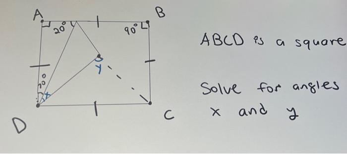 Solved ABCD is a square Solve for angles x and y | Chegg.com