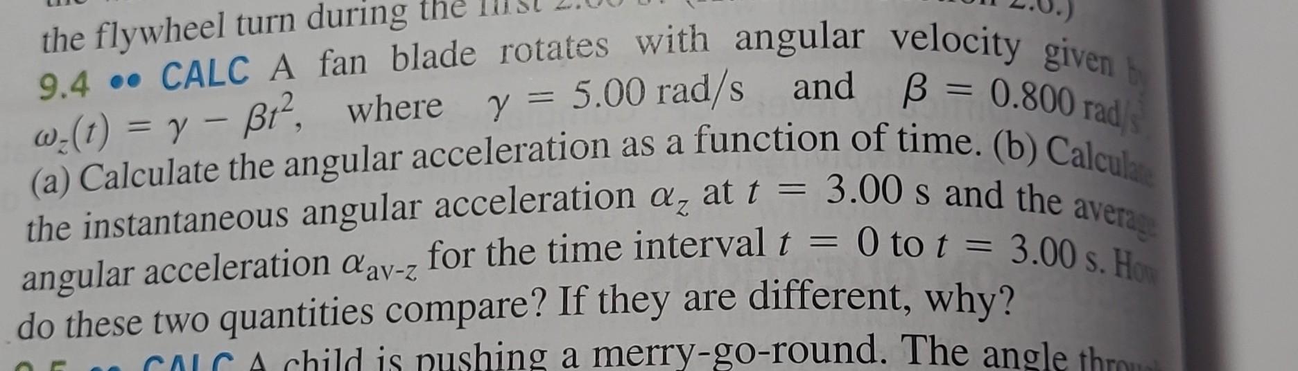 Solved the flywheel turn during 9.4 ∵ CALC A fan blade | Chegg.com