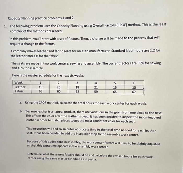 Solved Capacity Planning practice problems 1 and 2. The | Chegg.com