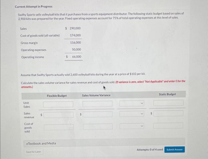 Solved Current Attempt in Progress Swifty Sports sells | Chegg.com