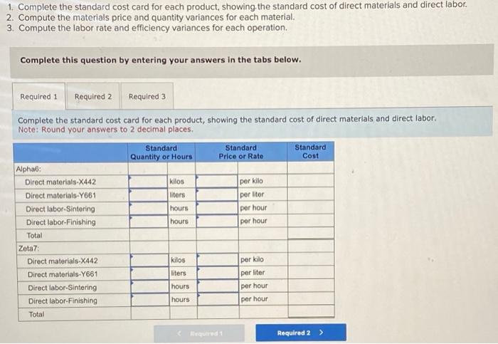 Solved Complete the standard cost card for each product, | Chegg.com