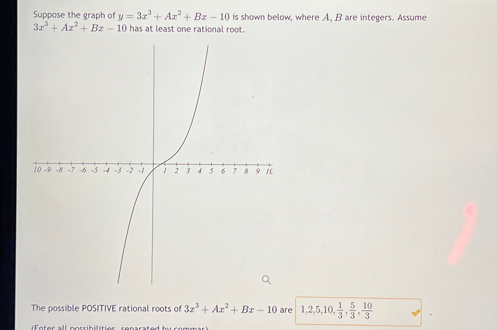 Solved Suppose the graph of y=3x3+Ax2+Bx-10 ﻿is shown below, | Chegg.com