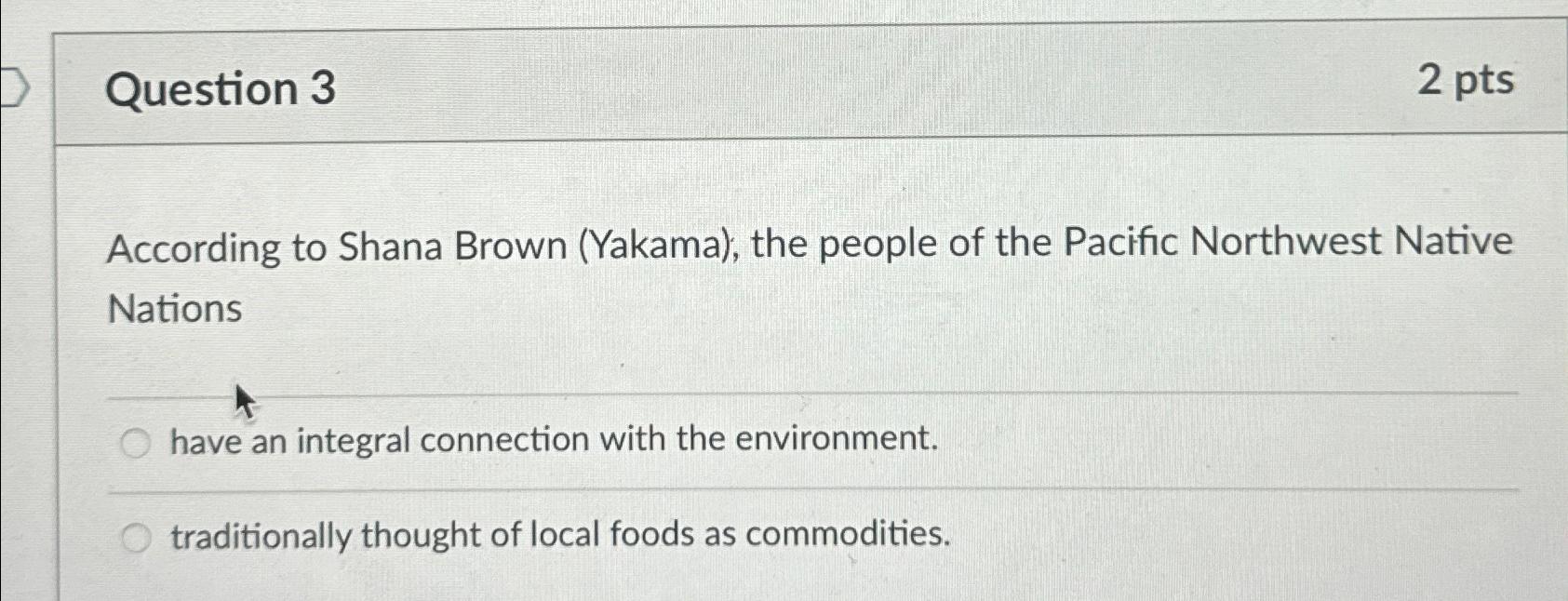 Solved Question 32 ﻿ptsAccording to Shana Brown (Yakama); | Chegg.com