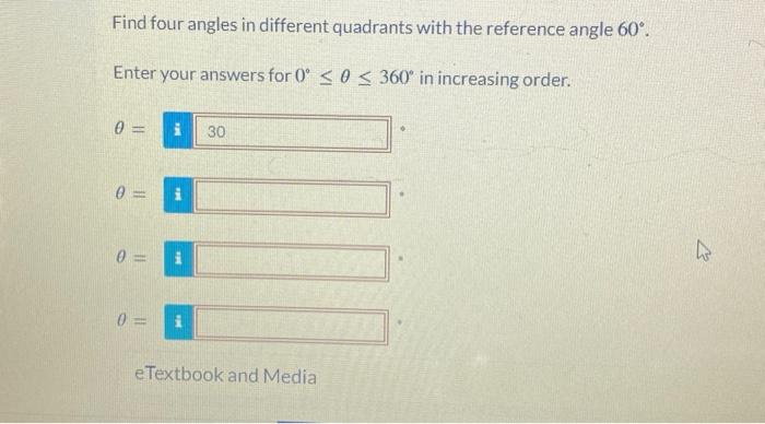 Solved Find four angles in different quadrants with the | Chegg.com