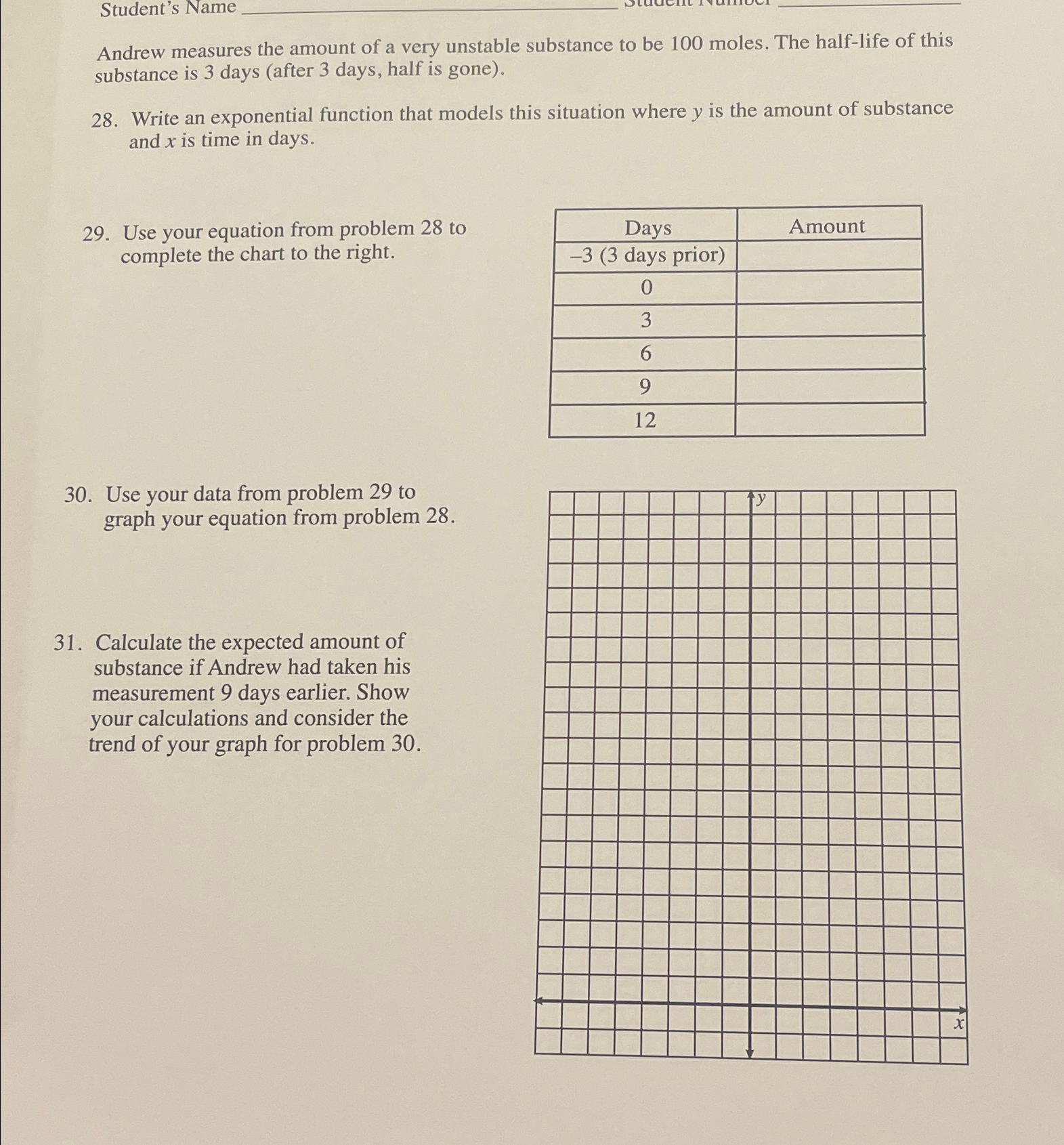Solved Student's NameAndrew measures the amount of a very | Chegg.com