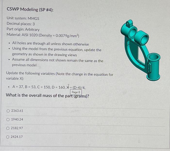 Solved CSWP Modeling (SP #3): Unit system: MMGS (millimeter, | Chegg.com