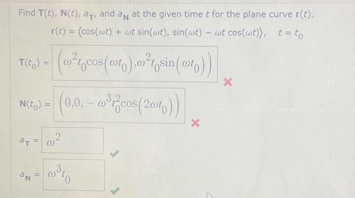 Solved Find T(t),N(t),aT, and aN at the given time t for the | Chegg.com
