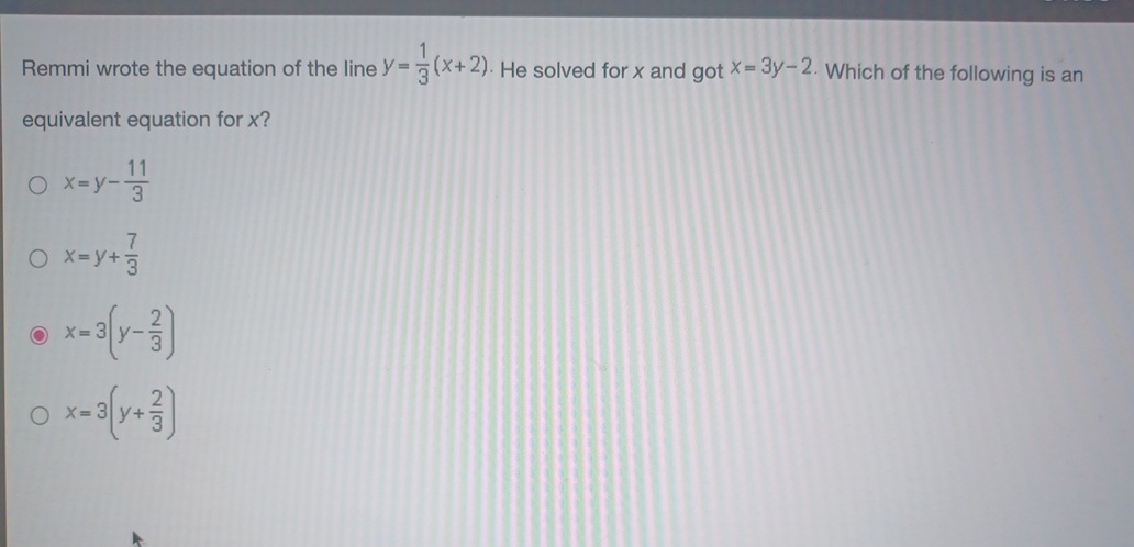Solved Remmi wrote the equation of the line y=13(x+2). ﻿He | Chegg.com